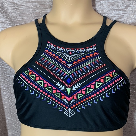 OP | Swim | Op Swim Top Swimwear Black With Pink Blue Gray Embroidery L ...